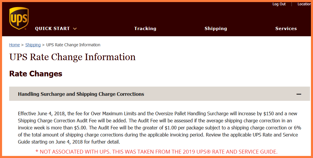 UPS Audit Fee: Shipping Charge Correction Audit Fee