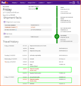 FedEx Shipment Exceptions