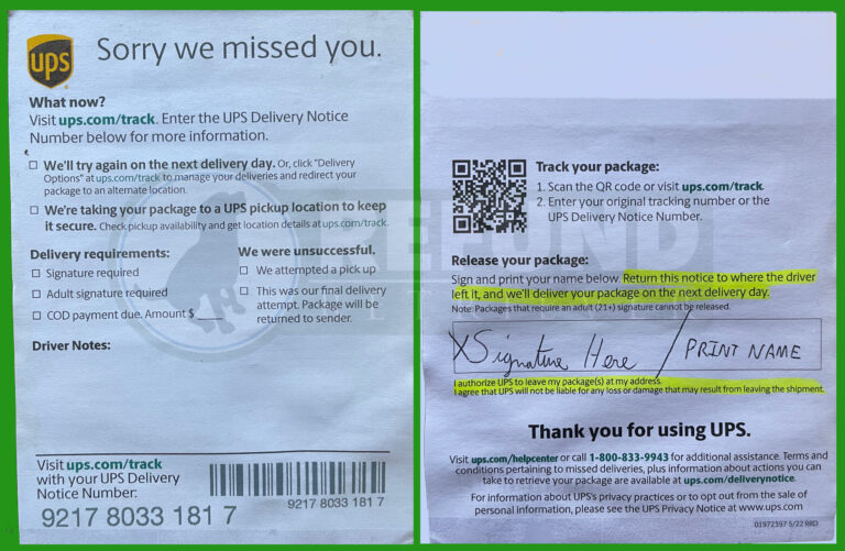 UPS Missed Delivery? UPS Delivery Notice on your door?